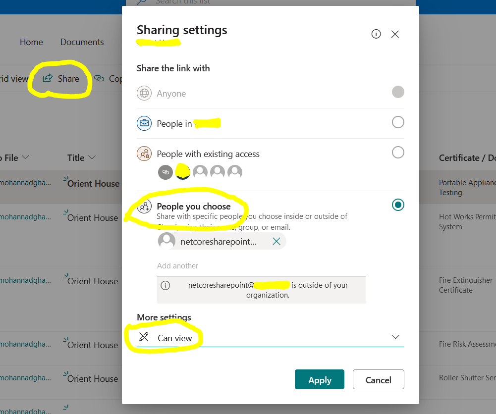 Is there an API which mimic Share a file and define "People you chose" which can be new/existing ...