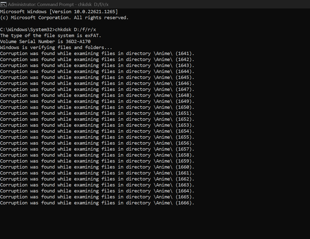 Chkdsk "corruption was found while examining files in directory error - Microsoft Q&A