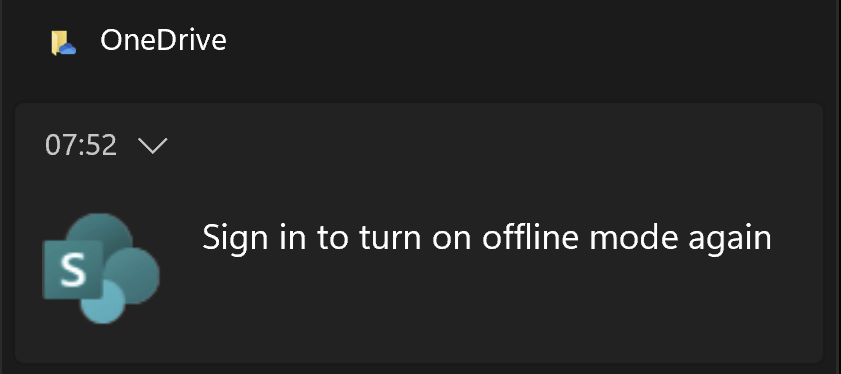 Remove OneDrive "sign in to turn on offline mode again" notice on ...