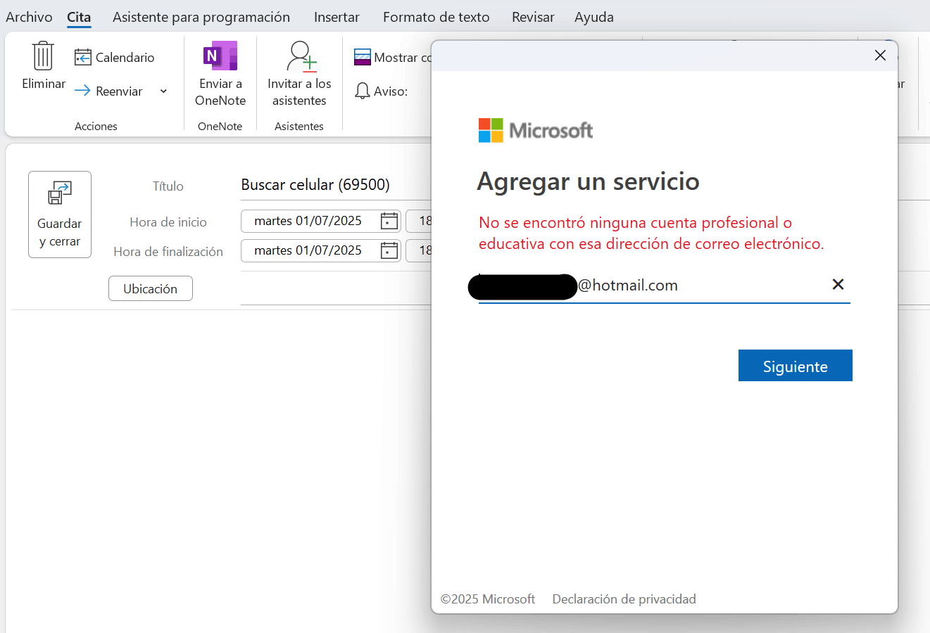 Initial sign-in error prompt when creating calendar events in Outlook ...