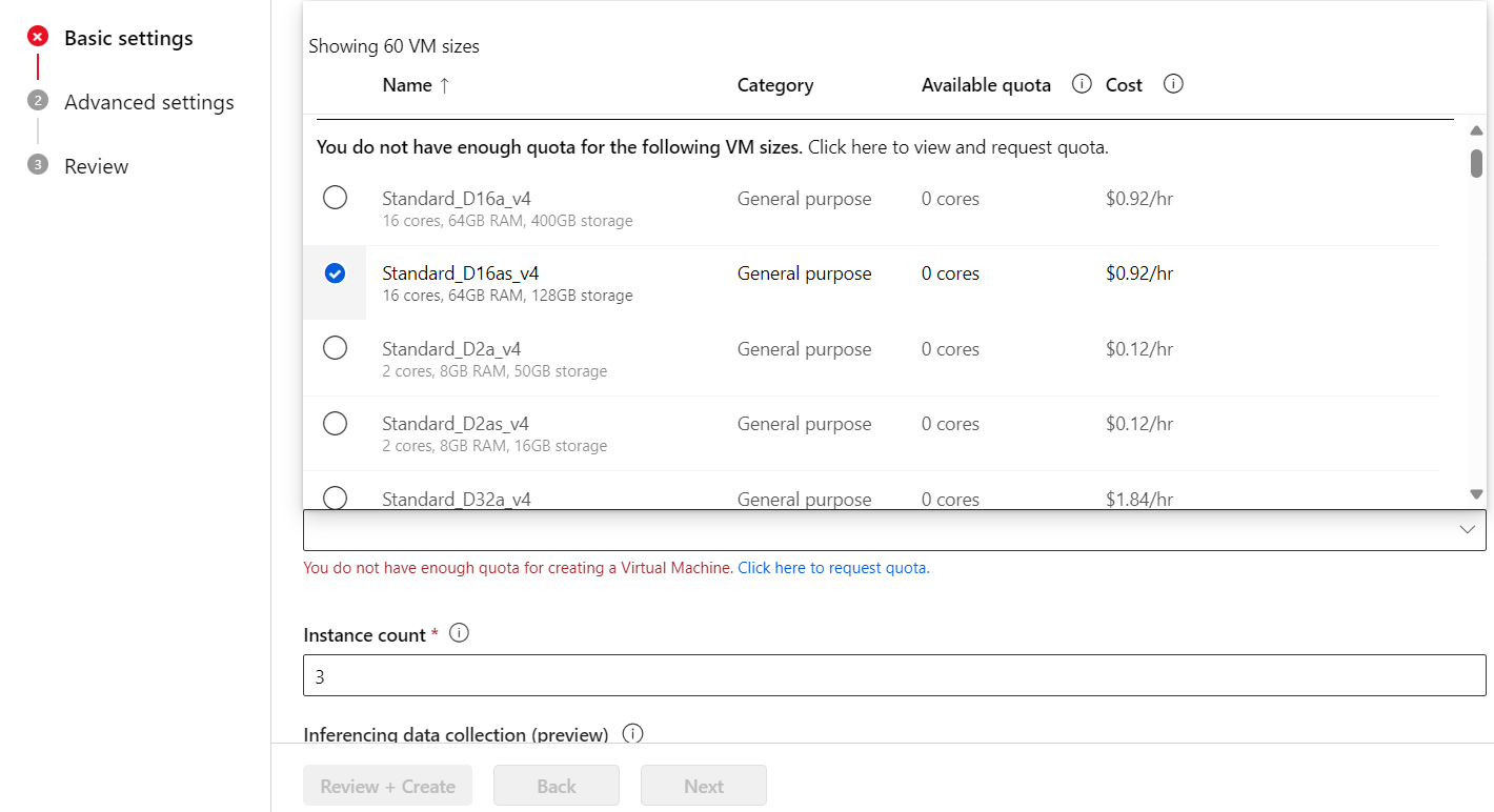 Not enough quota to deploy a Azure Machine Learning Promt Flow - Microsoft Q&A