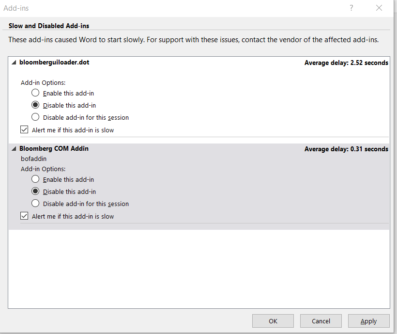 REMOVING MS-WORD "Bloomberg Office tools folder not accessible ...