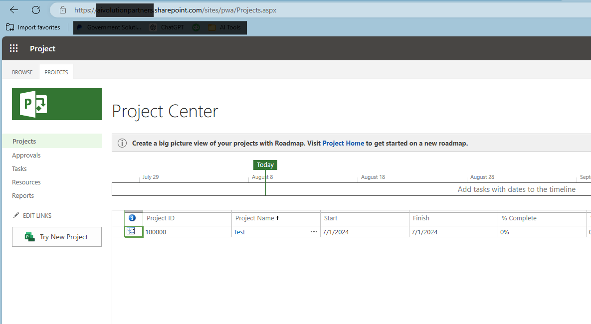 Project from Project Online not in Project Center, or available through ...