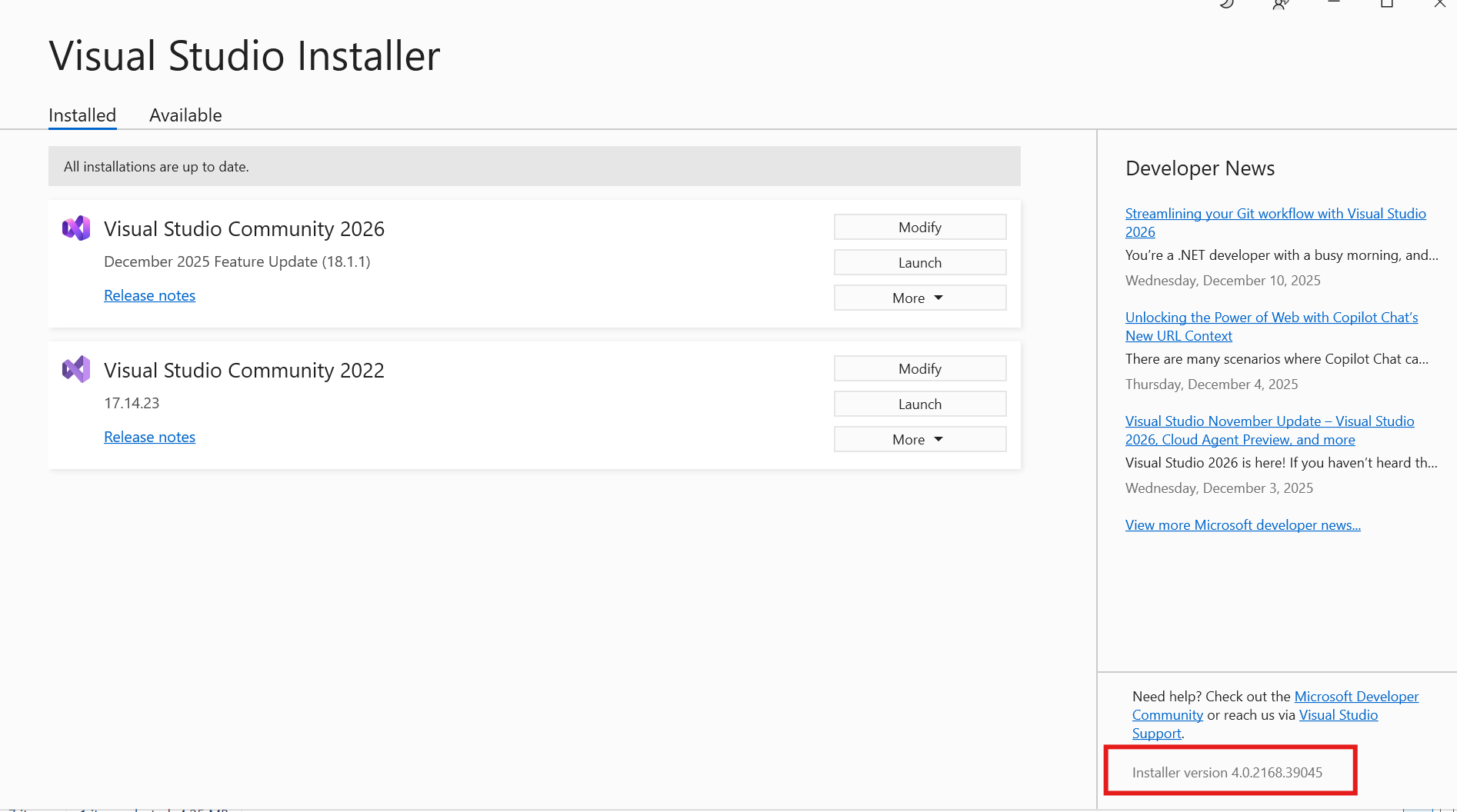 After installing VS 2026 via VS Installer, the program stopped ...
