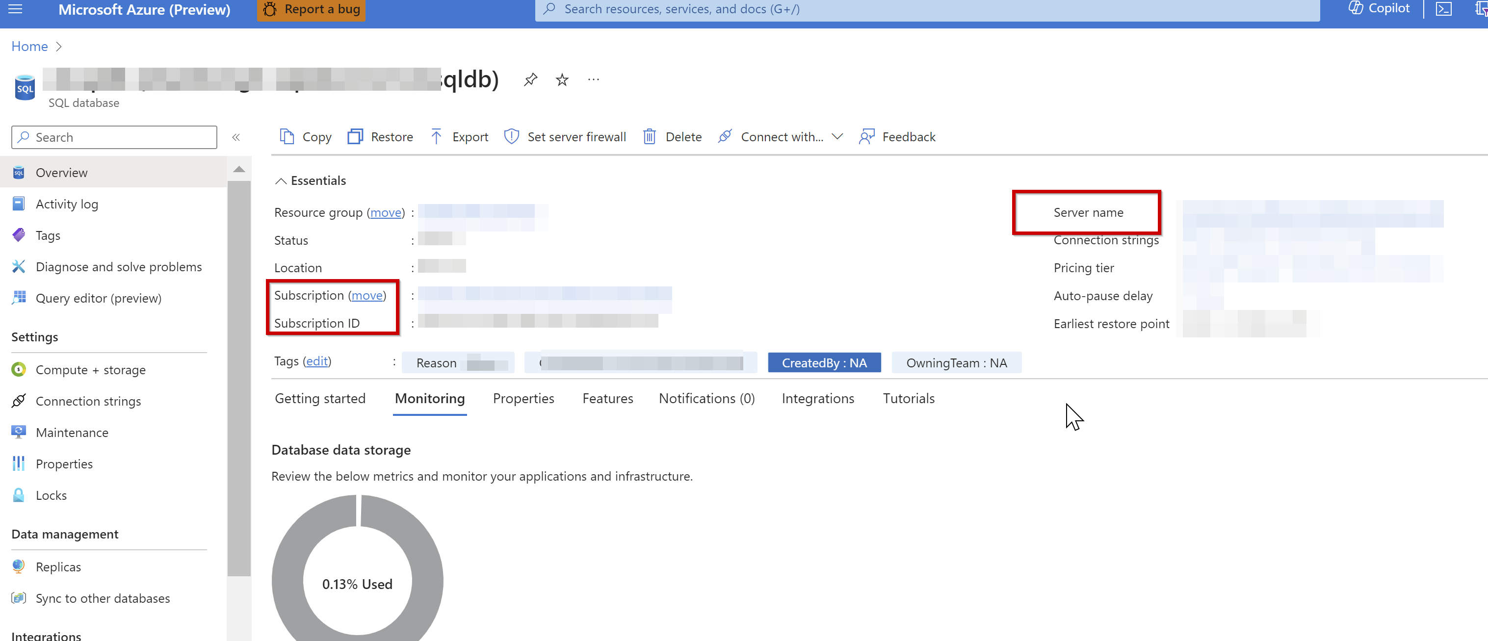 Locate tenant and subscription of Azure database server - Microsoft Q&A