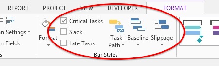 Formatting the "Critical, Slack, Baseline, Slippage, and Late tasks ...