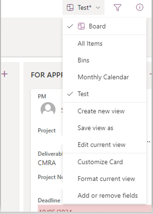 In Microsoft list, board view I want the cards to change depending on ...