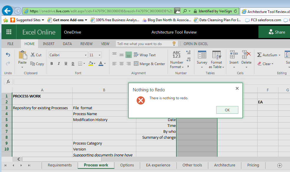 OneDrive version of Excel, CTRL Y, to repeat an action doesn't work ...