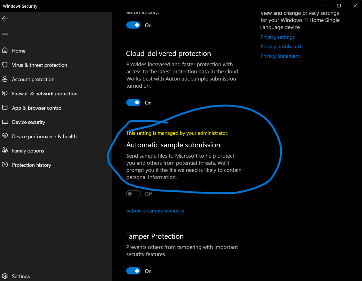 cant change some settings, these settings marked as "disabled by your ...