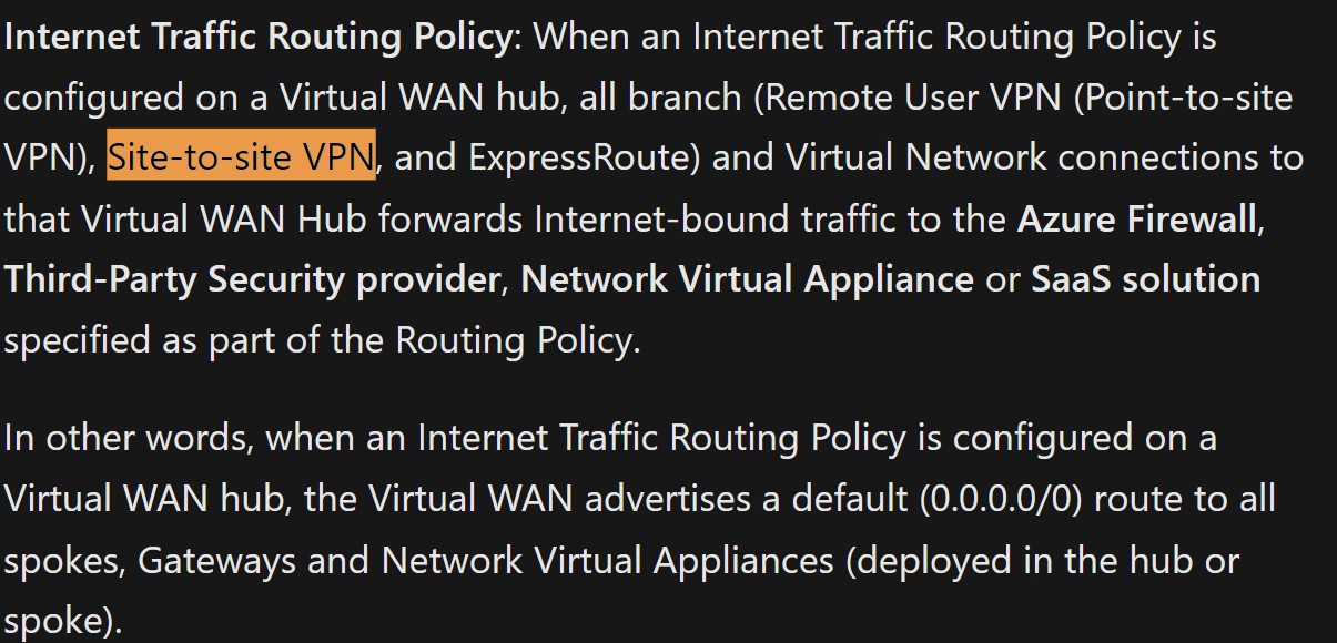 Route S2S VPN traffic coming into Azure to Internet - Microsoft Q&A