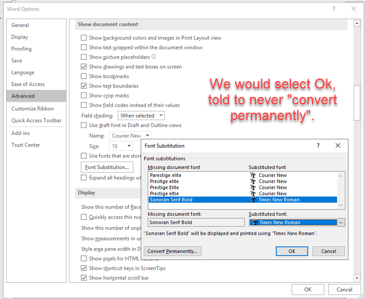 Word 2019 Font Substitution Settings not saving - Microsoft Q&A