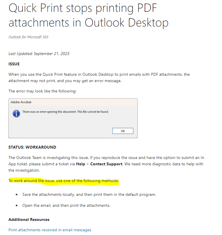 Outlook: Quick print opens documents but does not print them ...