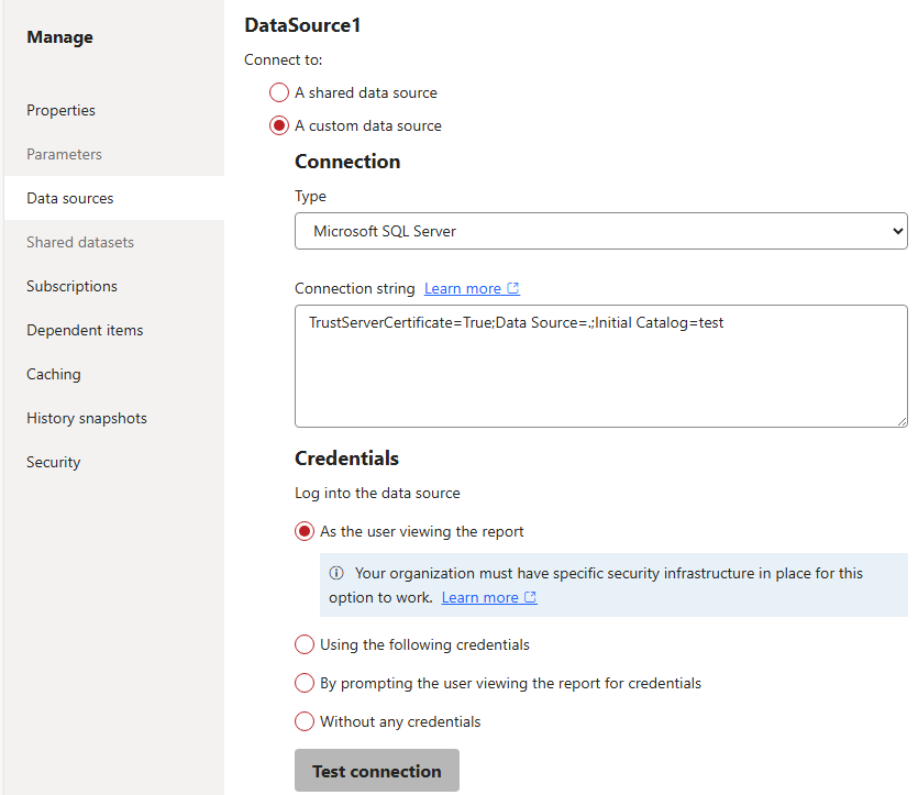 How to connect the Powerbi Report Server to sqlserver with "force encryption" enabled ...