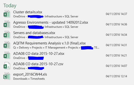 Office365 Excel 16 Windows 10 jump list recent files not updating ...