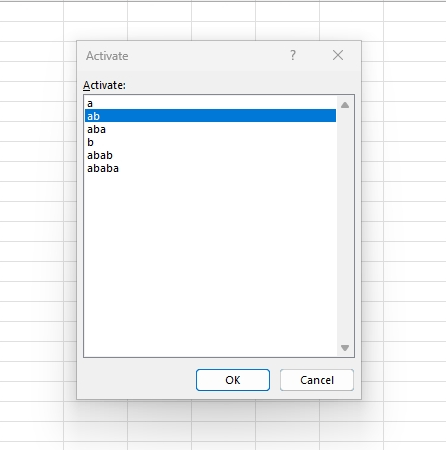 Excel Worksheets and and the activate dialog box - Microsoft Q&A