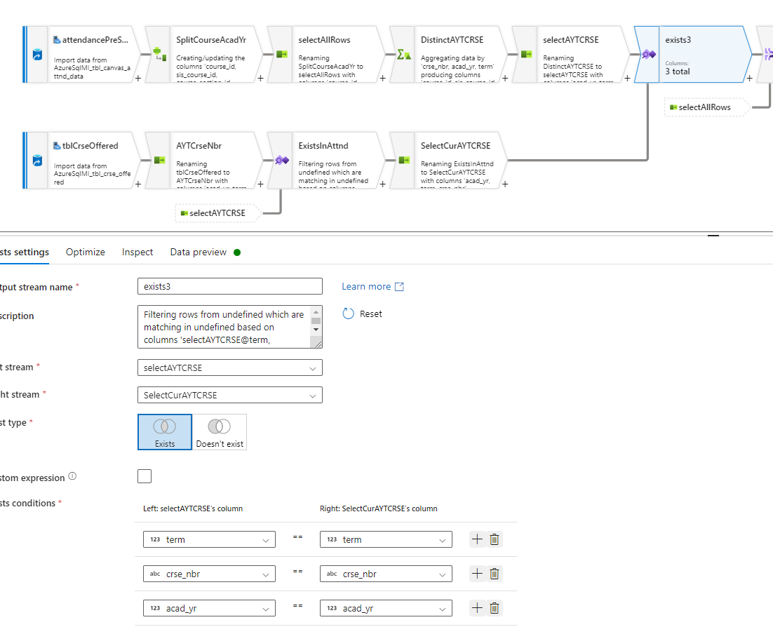 Make Exists transformation in Azure Data Factory make sense please? - Microsoft Q&A