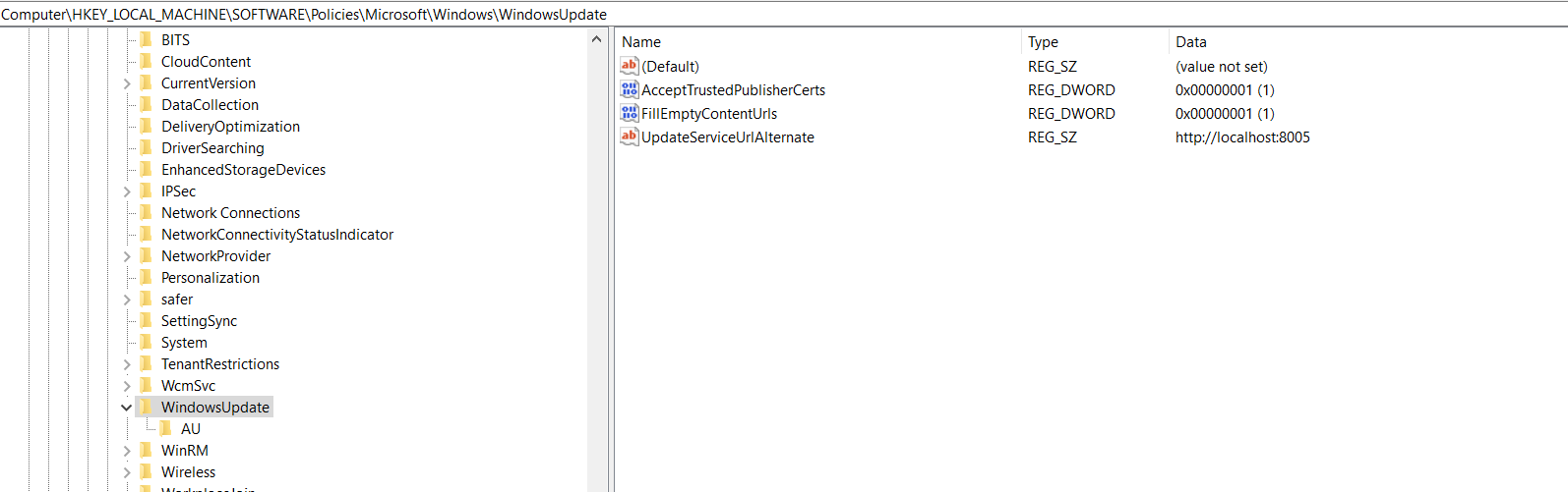 None of the Windows 10 device are apply Wsus reg key - Microsoft Q&A