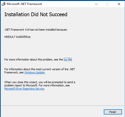 .NET Framework 4.7.2 or a later update is already installed on this ...