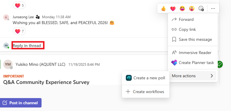Not able to reply to specific message in Teams chat - no option to ...
