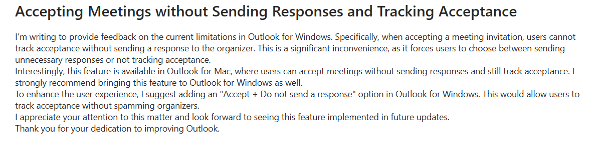 How to accept a meeting and keep track of acceptance without spamming ...