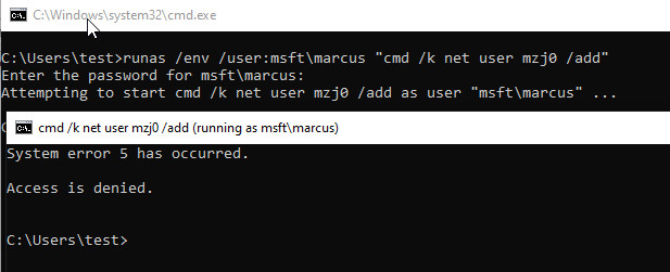 domain admin run net command return error 5 - Microsoft Q&A