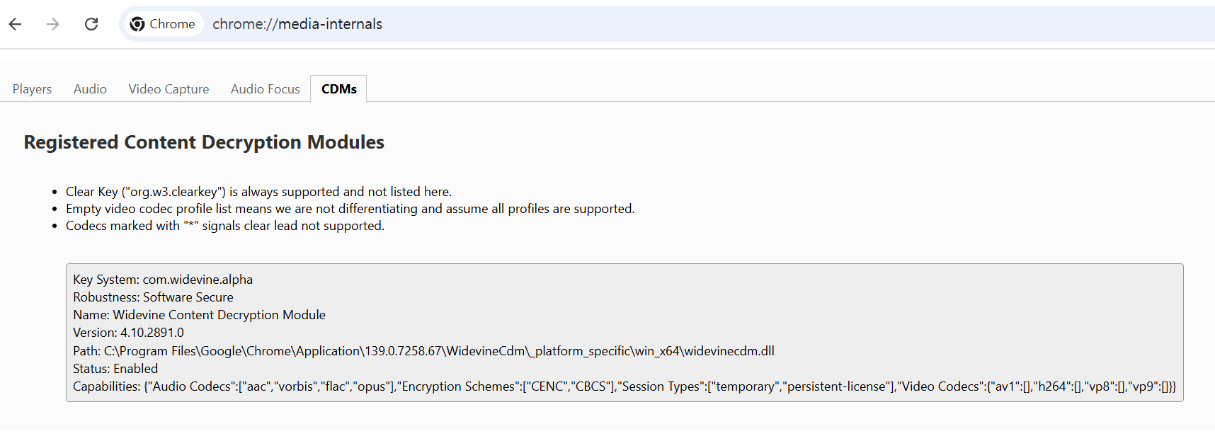 CDMs Empty in Edge Browser on edge://media-internals - Microsoft Q&A