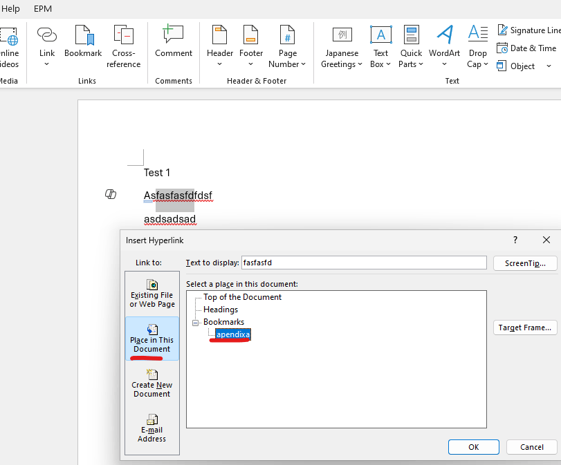 How Can I Add A Shortcut To An Appendix Like As A Hyperlink On A Word So When You Tap The Word