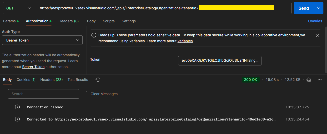 Unable to list Azure DevOps Organization by Azure DevOps REST API using Service Principal ...