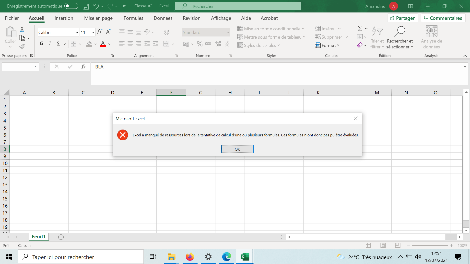 Problème "Excel a manqué de ressources lors de la tentative de calcul d ...