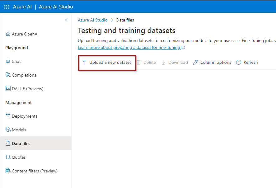 Azure OAI - Upload Data Files Greyed Out - Microsoft Q&A