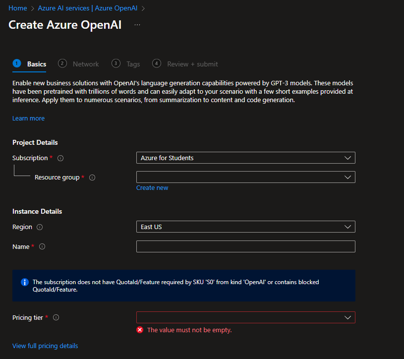 Creating Azure OpenAI Ressource doesnt work anymore. - Microsoft Q&A