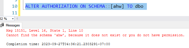 Minimum Privilege required to ALTER AUTHORIZATION of a schema - Microsoft Q&A