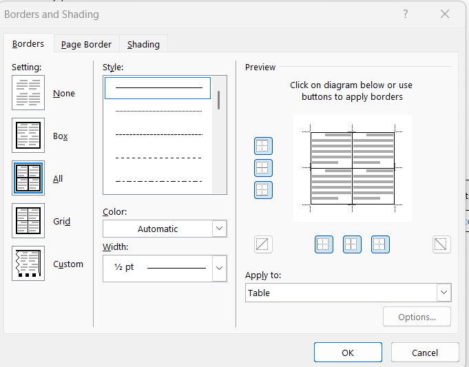 why are the borders in my table not displaying - Microsoft Q&A