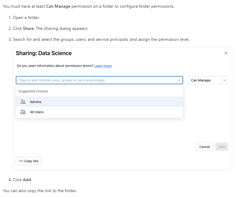 I am not able restrict access for azure databricks workspace folders to ... I am not able restrict access for azure databricks workspace folders to ...