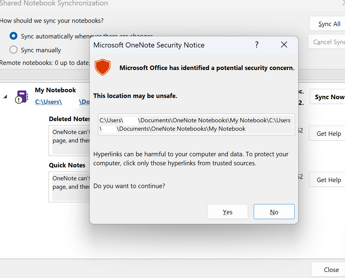 Potential OneNote Sync Issue with Path Handling and Error 0xE0000214 ...