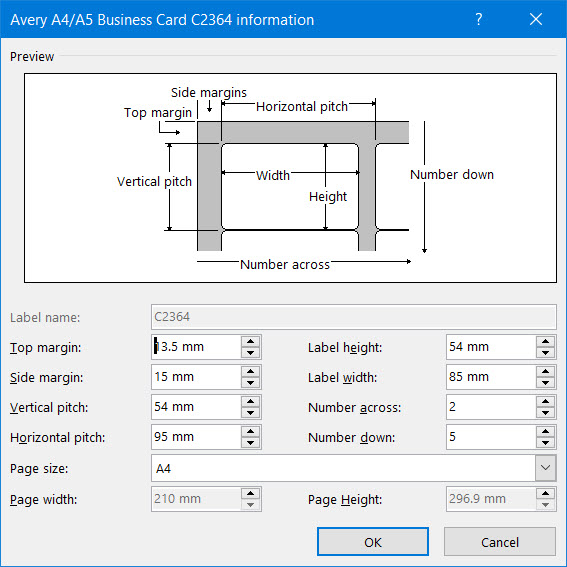 How do I create a template on word, for DECAdry OCB-3335 business card ...