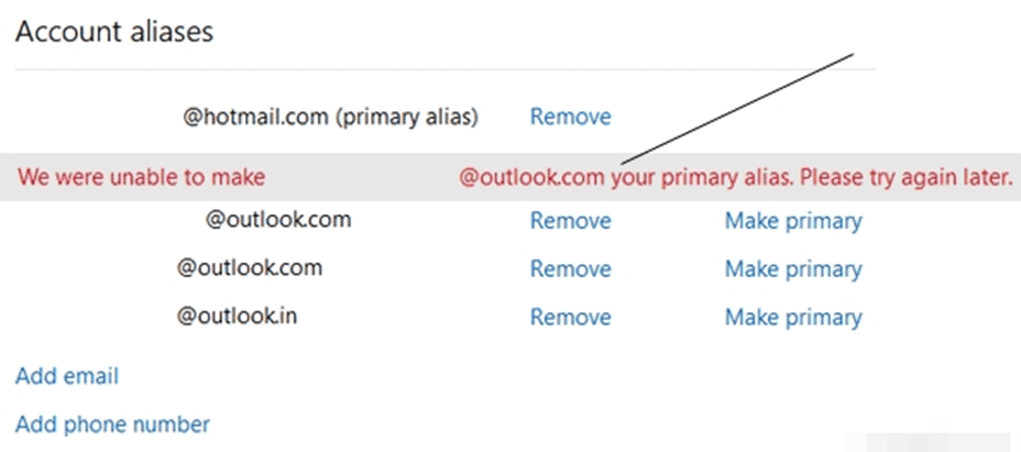why is my main alias not able to be changed - Microsoft Q&A
