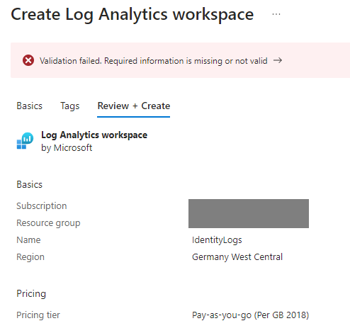 Log Analytics workspace creation fails - Microsoft Q&A