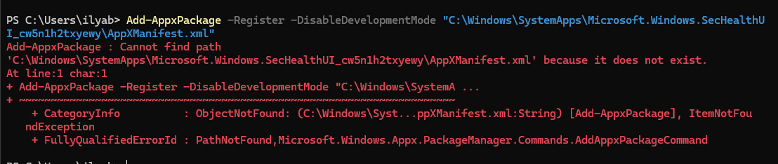 Reset-AppxPackage. : The term 'Reset-AppxPackage.' is not recognized as the name of a cmdlet ...