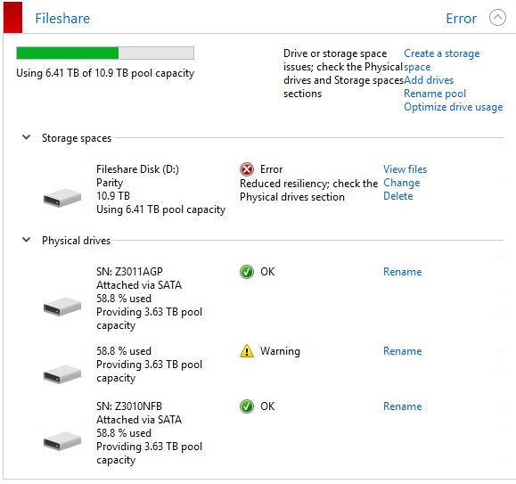 Windows 10 Storage Spaces Parity Question - Microsoft Q&A