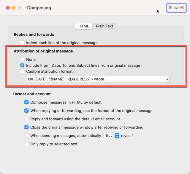 How do I enable a separator line between my reply email and the ...