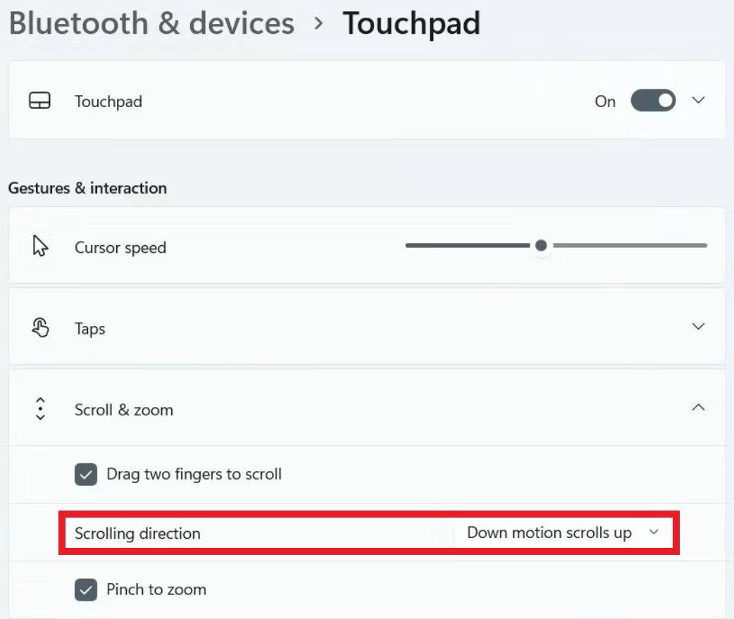 How to change / invert the scrolling direction for a touchpad connected to a desktop PC (*not* a ...