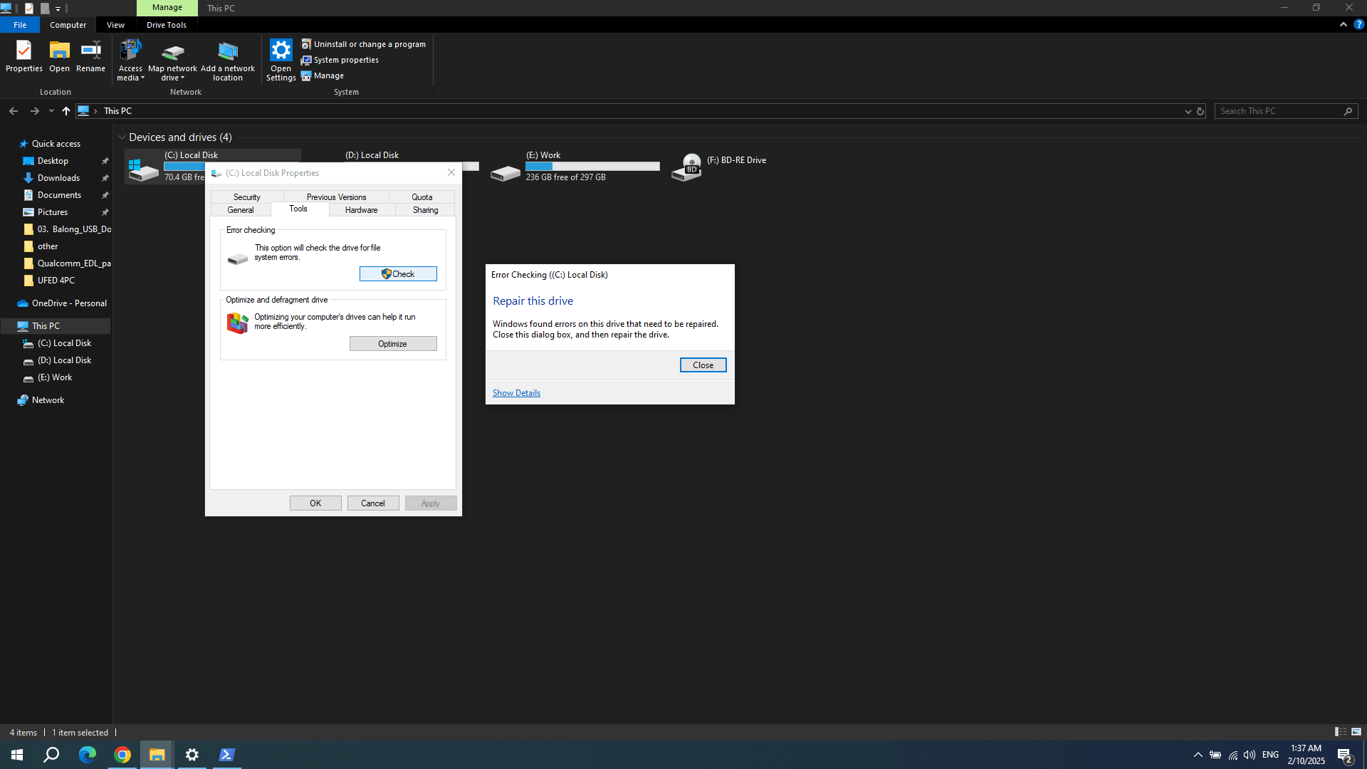 repair or scan drive not working - Microsoft Q&A