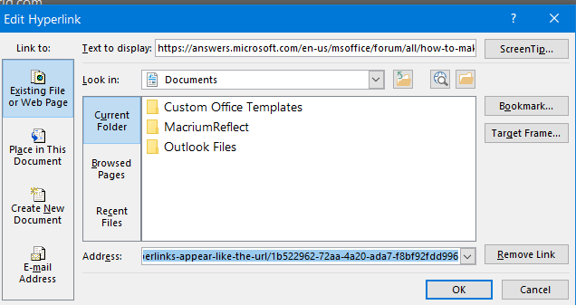 How to make outlook hyperlinks appear like the URL instead of the page ...