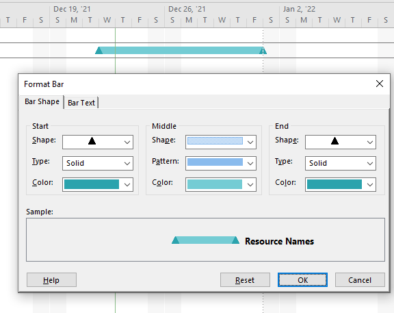 Microsoft Project bar style background color for start/end shapes ...