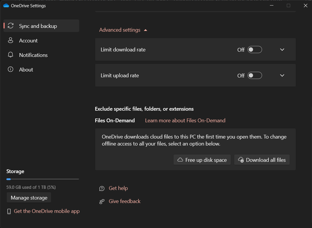 Could not find "Always keep on device" and "Free up space" options in ...