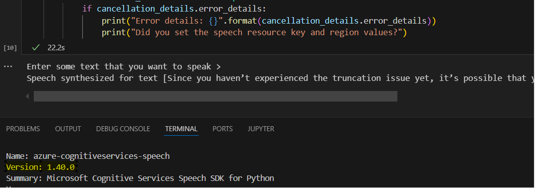 Inquiry Regarding Azure Text-to-Speech Issue in microsoft-cognitiveservices-speech-sdk Version 1 ...