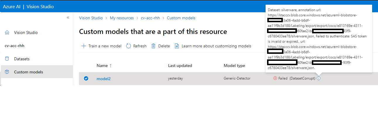 How to fix Failed (DatasetCorrupt) in computer vision studio ...