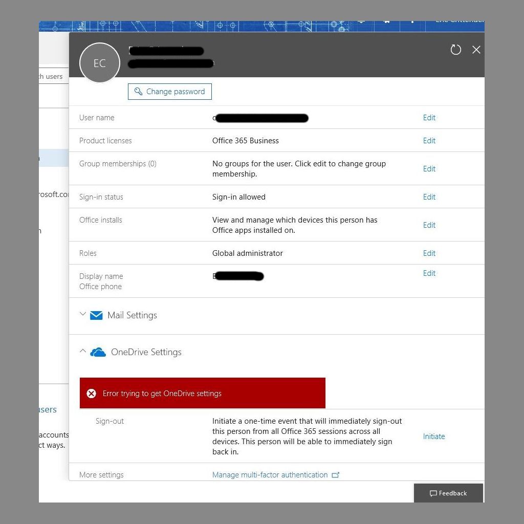 Cannot manage OneDrive settings in Office365 portal - Microsoft Q&A