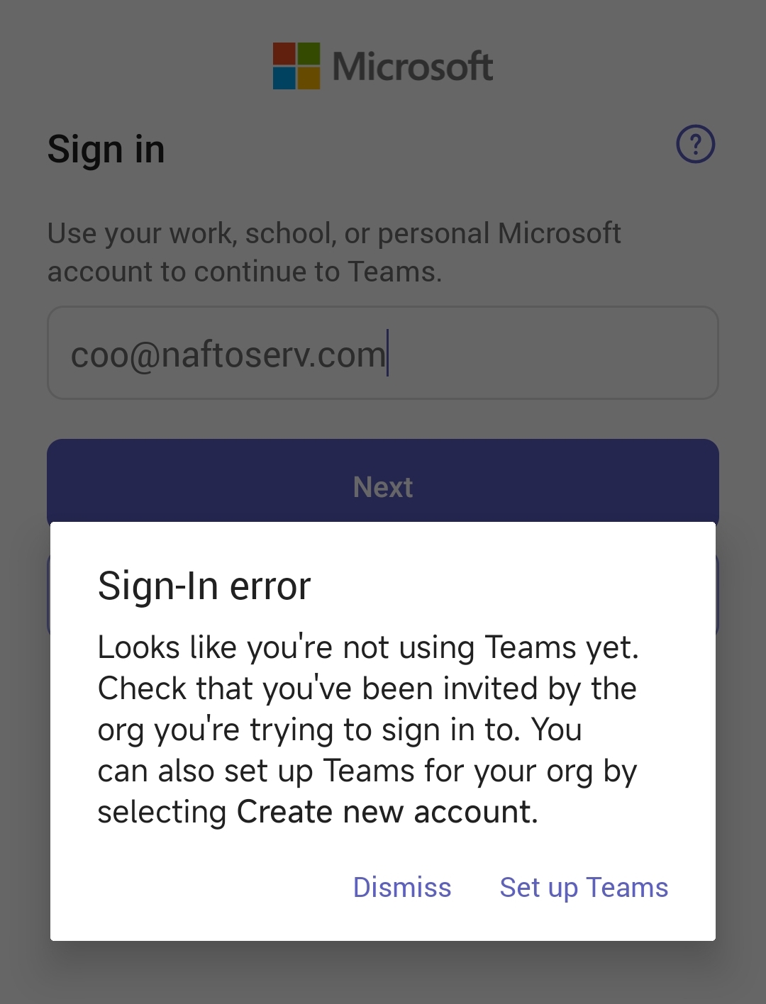 Unable to log in to Teams on android phone - Microsoft Q&A